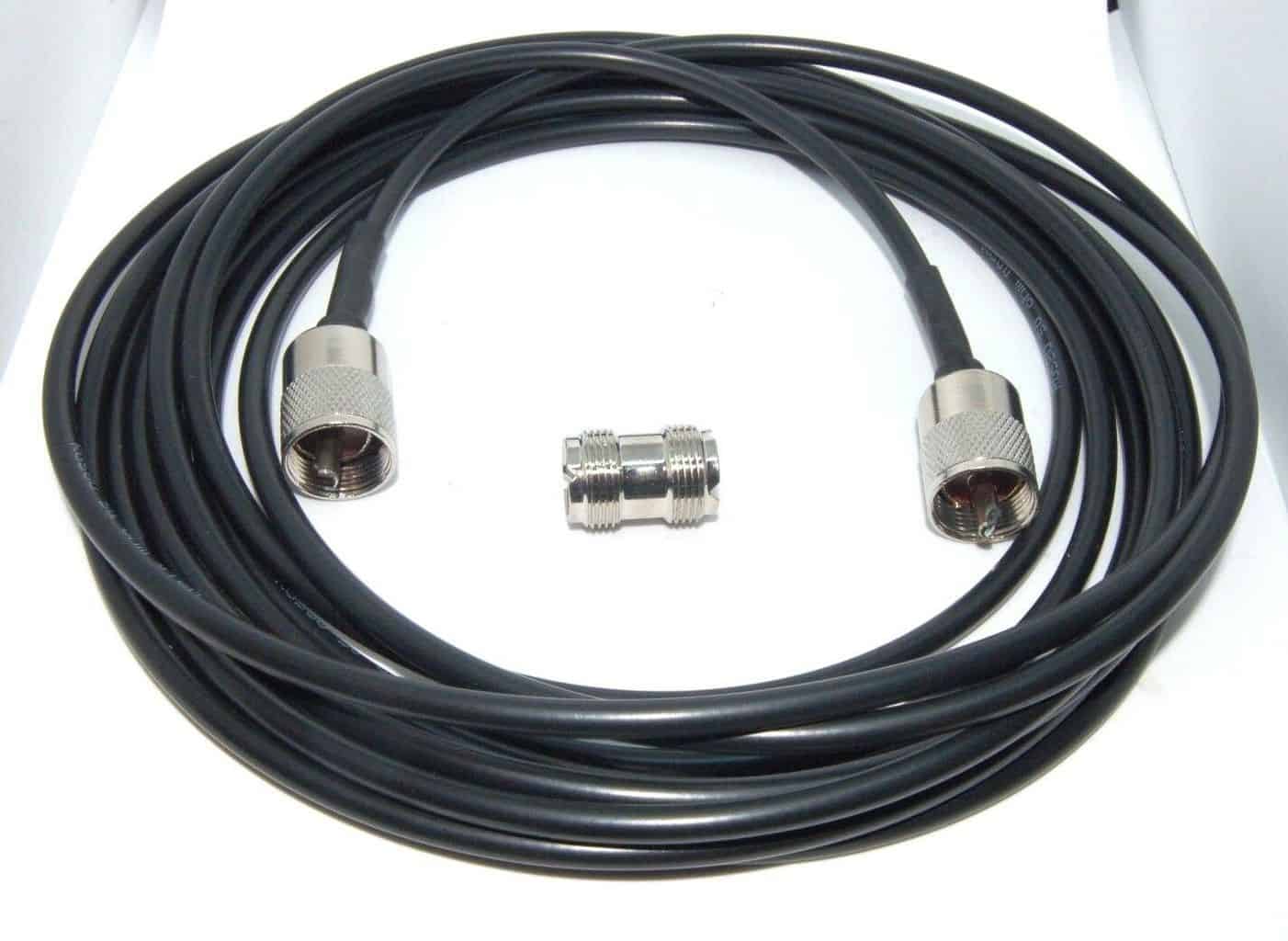 RG58 Coax Cable 5M 2x PL259 Plugs Fitted and PL258 Coupler - CB Radio UK